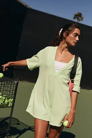 Free People FP Movement Hot Shot Tee Romper Lightning Lime