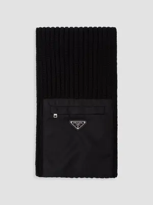 Prada Re-nylon Gabardine And Wool Scarf - Black