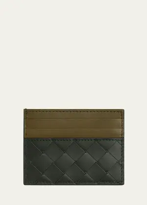 Bottega Veneta Bicolor Intrecciato Leather Card Holder Dark Gr/mud/mud-s