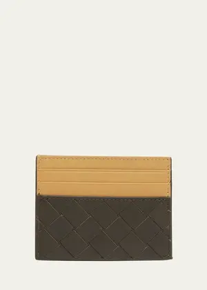 Bottega Veneta Bicolor Intrecciato Leather Card Holder Kaki/dark Pr/da P