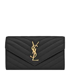 Saint Laurent Large Cassandre Matelassé Envelope Wallet - Black