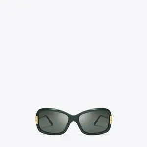 Tory Burch Eleanor Rectangle Sunglasses - Dark Green/dark Grey