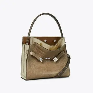 Tory Burch Tory Burch Small Lee Radziwill Embossed Double Bag Brown Shale