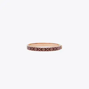 Tory Burch Icon T Monogram Hinge Bracelet Rose Gold/burgundy