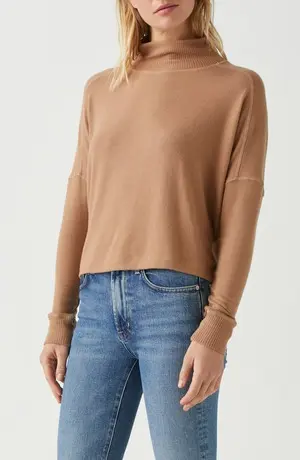 Michael Stars Frida Mock Neck Brushed Jersey Top Camel