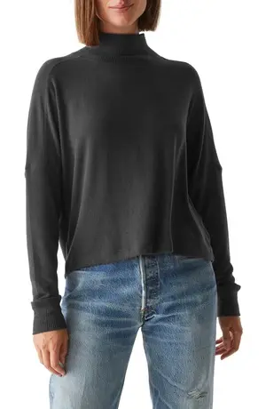 Michael Stars Frida Mock Neck Brushed Jersey Top - Charcoal