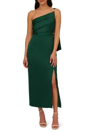 Adrianna Papell Pleated One-shoulder Cocktail Dress