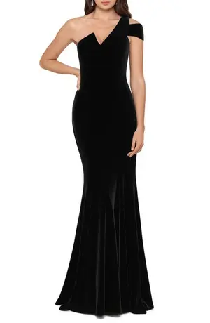 Betsy & Adam One-shoulder Velvet Mermaid Gown - Black