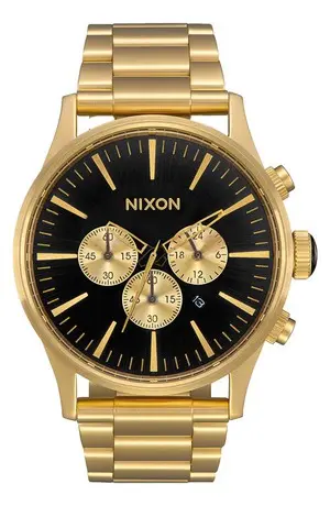 Nixon Nixon Sentry Chronograph Bracelet Watch All Gold/black