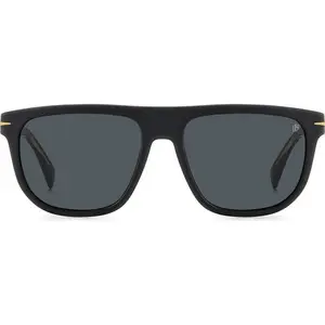DB EYEWEAR BY DAVID BECKHAM 56mm Square Sunglasses - Matte Black Gold/ Grey