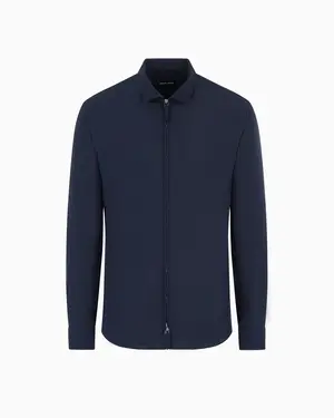 Giorgio Armani Zipped, Cotton-seersucker Shirt - Blue