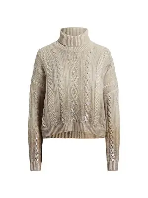 Ralph Lauren Women's Cashmere Cable-Knit Turtleneck Sweater - Metallic Wheat  - Metallic Wheat