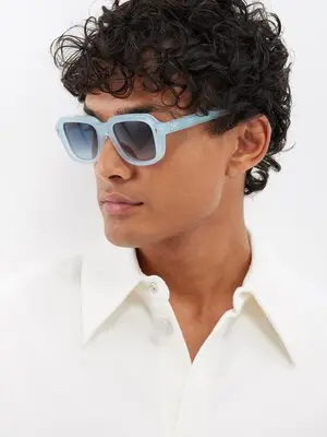 JACQUES MARIE MAGE Jacques Marie Mage - Taos Square Acetate Sunglasses - Mens - Light Blue - ONE SIZE - Blue