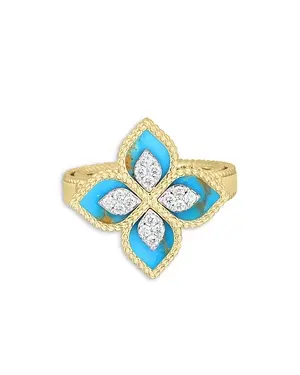 Roberto Coin 18k Yellow Gold Diamond And Turquoise Venetian Princess Ring - Blue/gold