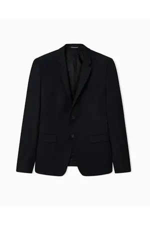 Emporio Armani Single-breasted, Worsted Virgin-wool Jacket - Black