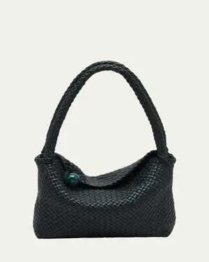 Bottega Veneta Tosca Intreccio Leather Shoulder Bag - Dark Green Multi