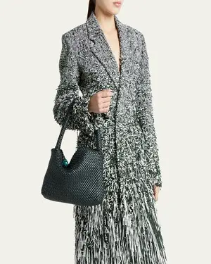 Bottega Veneta Tosca Intreccio Leather Shoulder Bag - Dark Green Multi