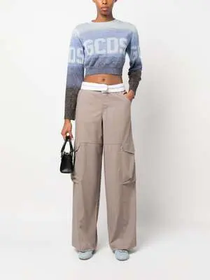 Gcds Intarsia-knit Logo Cropped Jumper - Blue