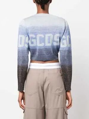 Gcds Intarsia-knit Logo Cropped Jumper - Blue