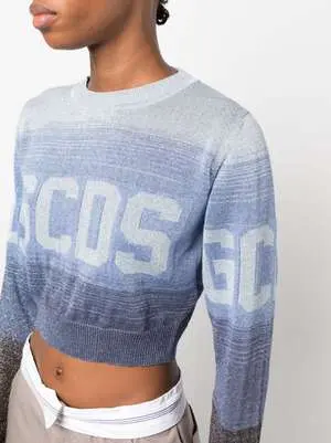 Gcds Intarsia-knit Logo Cropped Jumper - Blue