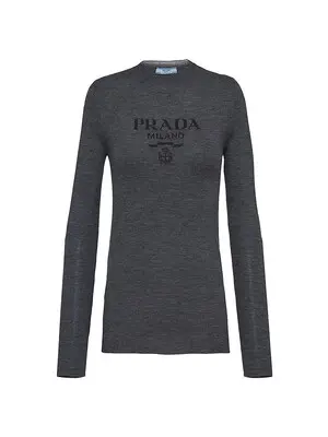 Prada Women's Superfine Wool Crew-Neck Sweater - Brown  - Grey
