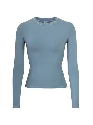 SKIMS Women's CJ Long Sleeve Cotton-Blend Top - Light Heather Grey  Kyanite