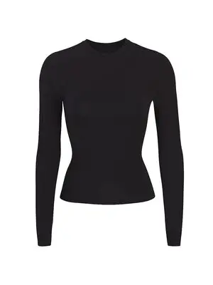 SKIMS Women's CJ Long Sleeve Cotton-Blend Top - Light Heather Grey  Soot