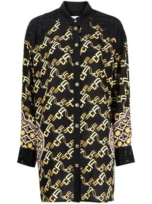 Camilla Printed Silk Shirt With Crystal Embellishments - Black