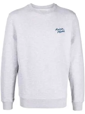 Maison Kitsuné Logo-embroidered Mélange-effect Sweatshirt - Grey