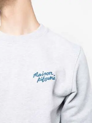 Maison Kitsuné Logo-embroidered Mélange-effect Sweatshirt - Grey