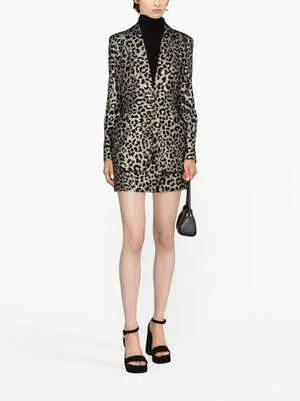 GENNY Leopard-jacquard Single-breasted Blazer