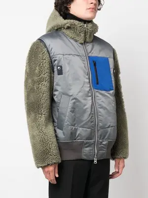 Sacai Colour-block Zip-up Hooded Jacket - Grey