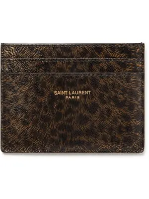 Saint Laurent Leopard-print Glossed Textured-leather Cardholder