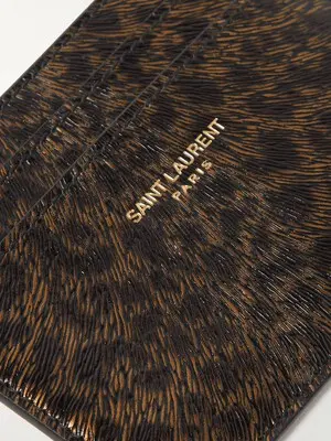 Saint Laurent Leopard-print Glossed Textured-leather Cardholder
