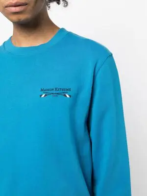 Maison Kitsuné Logo Embroidered Cotton Sweatshirt - Blue