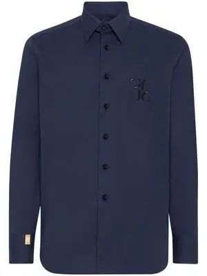 BILLIONAIRE Logo-embroidery Cotton Shirt - Blue