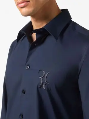 BILLIONAIRE Logo-embroidery Cotton Shirt - Blue