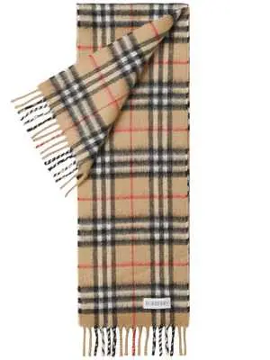 Burberry Checkered Fringed Cashmere Scarf - Neutrals