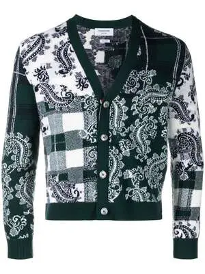 Thom Browne Patterned Jacquard Virgin Wool Cardigan - Green