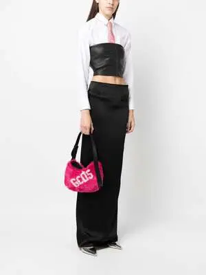 Gcds Small Faux Fur Logo Shoulder Bag - Black