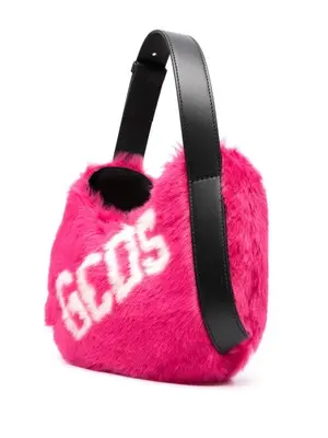 Gcds Small Faux Fur Logo Shoulder Bag - Black