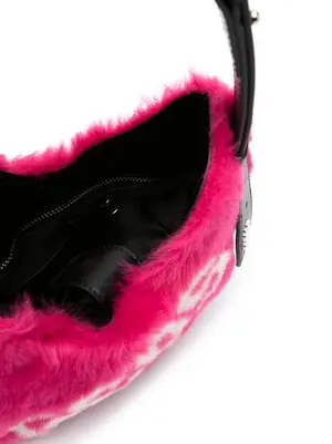 Gcds Small Faux Fur Logo Shoulder Bag - Black