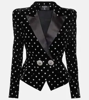 Balmain Polka-dot Embellished Velvet Blazer