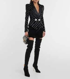 Balmain Polka-dot Embellished Velvet Blazer