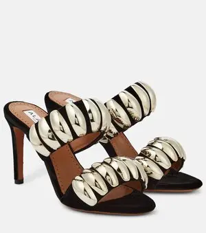 Alaïa Tribale Embellished Suede Mules