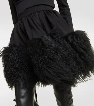 David Koma Jersey And Shearling Miniskirt