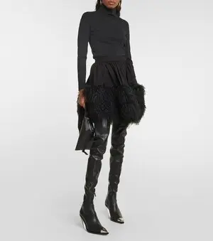 David Koma Jersey And Shearling Miniskirt