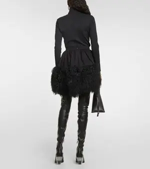David Koma Jersey And Shearling Miniskirt