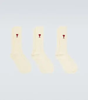 Ami Set Of 3 Cotton-blend Crew Socks - White