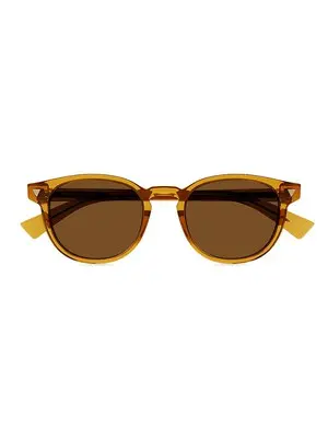 Bottega Veneta Men's Triangle Stud 50MM Round Sunglasses - Yellow Yellow